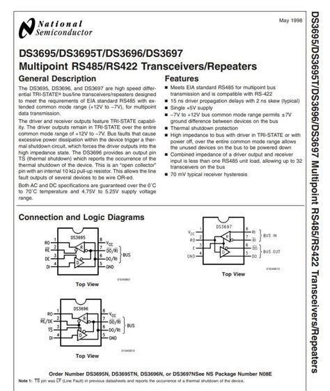 Ds3695n Ds3695 Multipoint Rs485 Rs422 Transceivers Repeaters Ds3695n Ds3695 Multipoint
