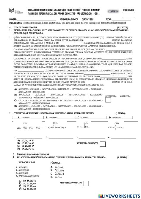 Química Orgánica Química Activity Live Worksheets