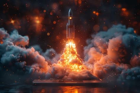 Premium Photo Computer With Rocket