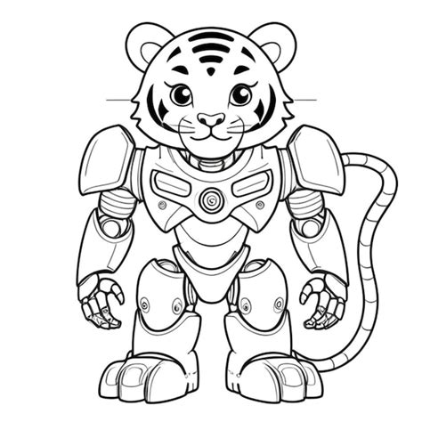 Tiger Robot Line Art White Background Premium Ai Generated Image