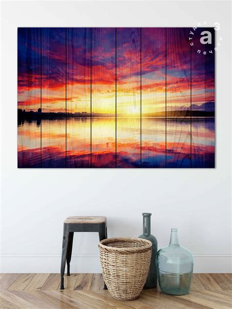 Картина Алый закат на натуральном хлопковом холсте на подрамнике в подарок для интерьера