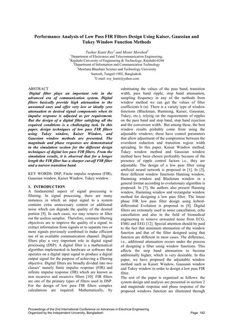 Pdf Performance Analysis Of Low Pass Fir Filters Design Using Kaiser