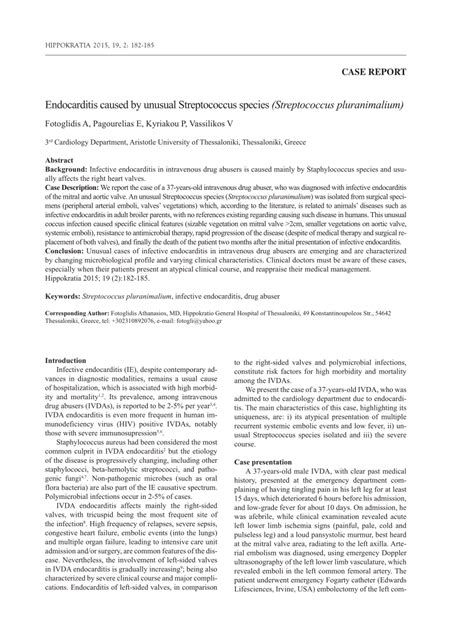 Pdf Endocarditis Caused By Unusual Streptococcus Species