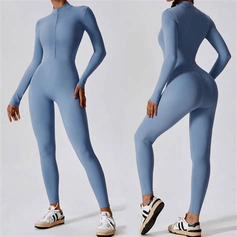 Factory Wholesale Long Sleeve Zip Up Full Length Romper Playsuit