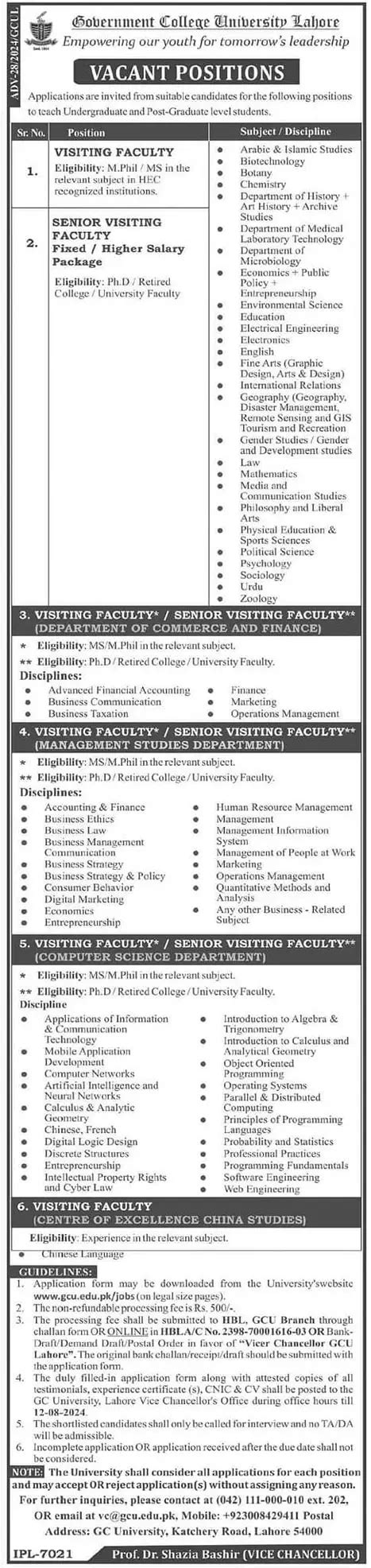 Visiting Faculty Vacancies In Gcu Lahore 2024 • Galaxy World