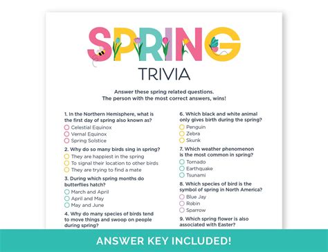 Spring Trivia Game Printable Spring Quiz With Answers For A Family Classroom Or Church Party