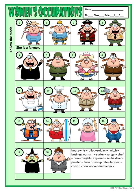Womens Occupations Key English Esl Worksheets Pdf And Doc