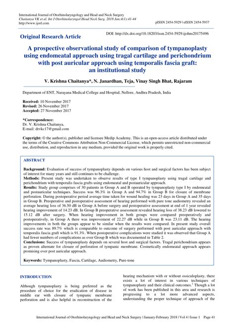 Pdf Tragal Perichondrium Tympanoplasty Vkc Publication