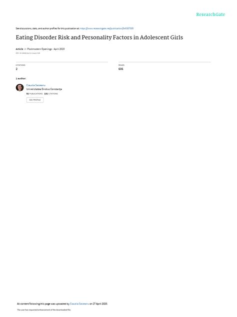 Eating Disorder Risk And Personality Factors In Adolescent Girls Contentfile Pdf Pdf