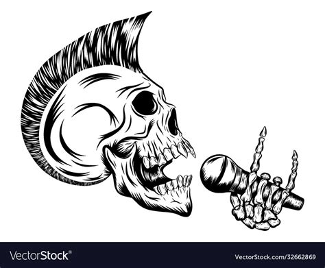 Skull Punk Singing And Holding Microphone Vector Image