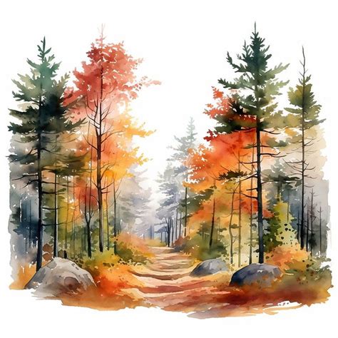 Watercolor Fall Forest Clipart Autumn Watercolor Clipart Tree Clipart