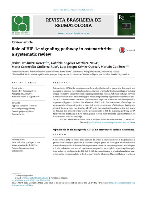 Pdf Role Of Hif 1 Signaling Pathway In Osteoarthritis A Systematic