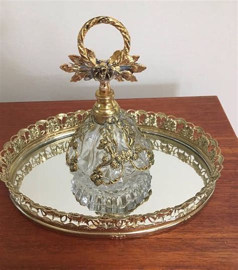 Vintage Ormolu Perfume Bottle With Mirror Tray