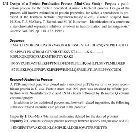 Solved 12 Design Of A Protein Purification Process