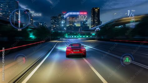 ภาพประกอบสตอก Gameplay of a Racing Simulator Video Game with Interface Computer Generated D