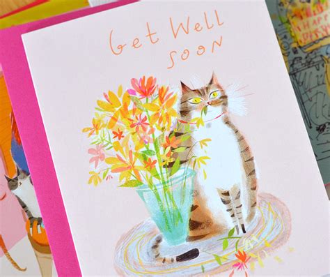 Get Well Soon Cat Card Flower Cat Funny Cat Card Etsy