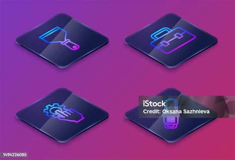 아이소메트릭 라인 퍼티 나이프 손의 설정 도구 상자 및 전기톱을 설정합니다 파란색 사각형 버튼입니다 벡터 건강관리와 의술에 대한 스톡 벡터 아트 및 기타 이미지 Istock