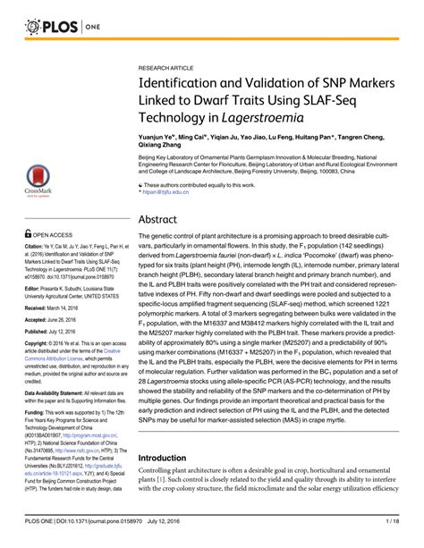 Pdf Identification And Validation Of Snp Markers Linked To Dwarf Traits Using Slaf Seq