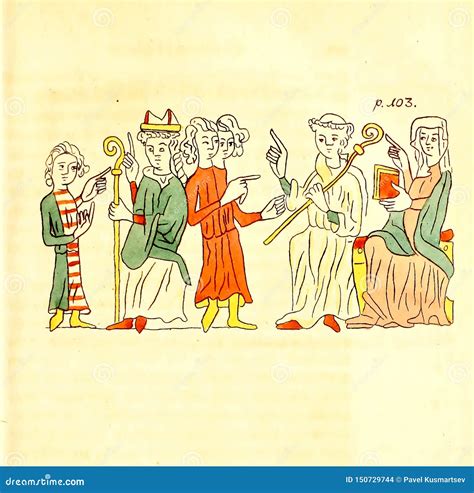 Medieval People As A Royalty Persons In Vintage Clothing On Dark