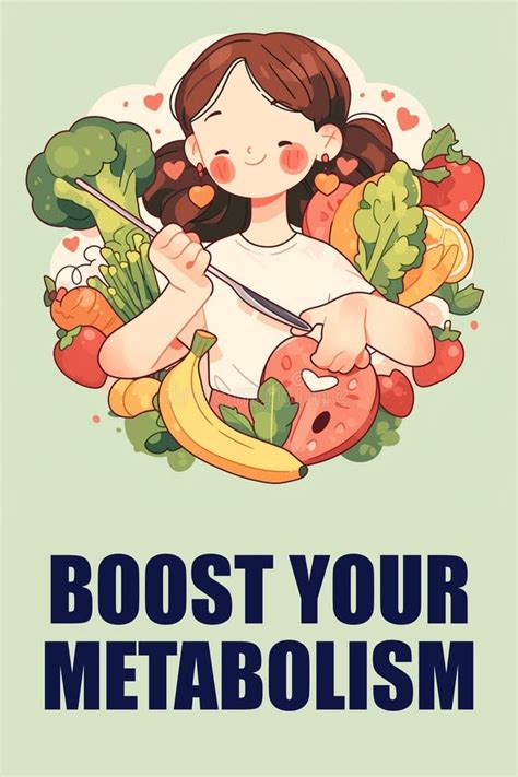 Cartoon Woman Eating Fruits And Vegetables To Boost Metabolism Stock Illustration Illustration