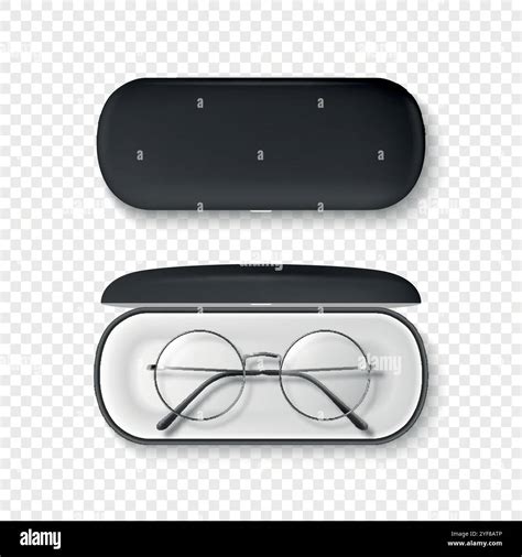 Vector 3d Realistic Round Frame Glasses And Case Set Round Sunglasses