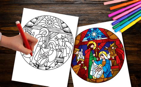 Stained Glass Nativity Coloring Pages Free Christmas Printables For