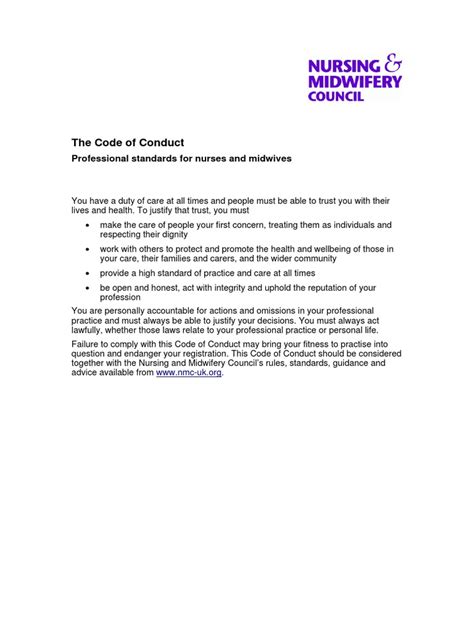 Nmc Code Of Conduct Pdf Pdf