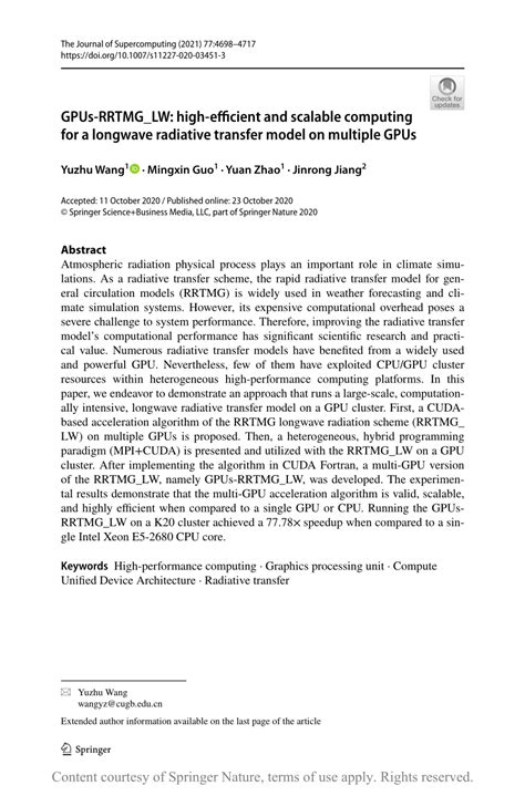 Gpus Rrtmglw High Efficient And Scalable Computing For A Longwave Radiative Transfer Model On