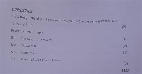 solved draw the graphs of y 3cosx and y 2sinx−2 on the same