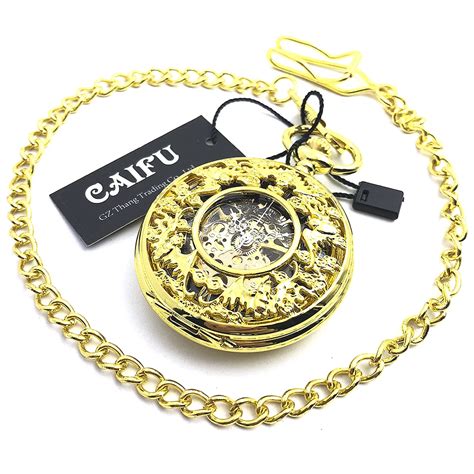 Caifu Бренд Скелет стимпанк полый Золотой корпус Циферблат с римскими цифрами механический