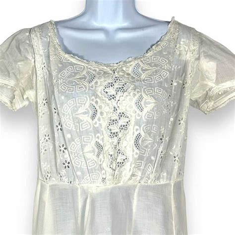 Antique Edwardian Victorian Nightgown White Cotton Ey Gem