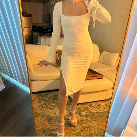 Oh Polly Dresses Oh Polly Sawyer Square Neck Long Sleeve High Slit