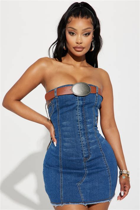 Kelly Denim Mini Dress Medium Wash Fashion Nova