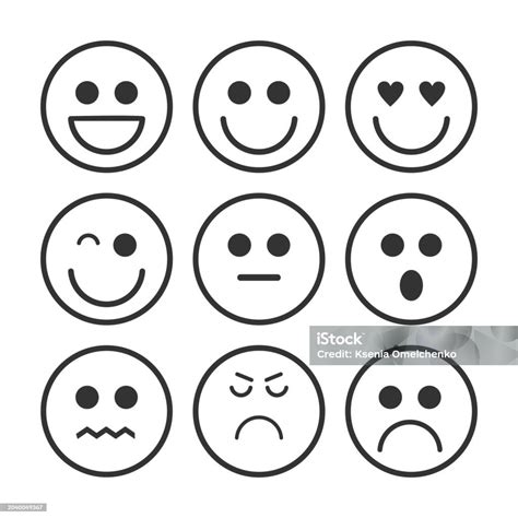Emotion Icons Set Linear Icons Black Variety Of Emotions Vector Stock