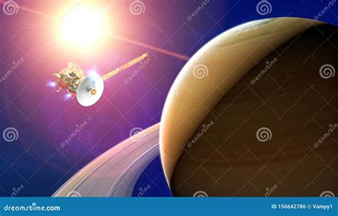 View Of The Planet Saturn With Rings Cassini Probe In Exploration