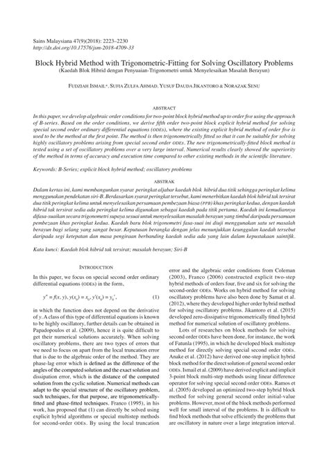 Pdf Block Hybrid Method With Trigonometric Fitting For Solving Oscillatory Problems