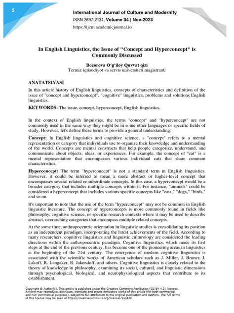 In English Linguistics The Issue Of Concept And Hyperconcept Is Commonly Discussed Pdf