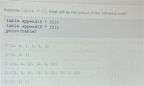 solved suppose table [] ﻿what will be the output of the