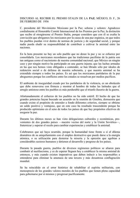 Discurso Al Recibir El Premio Stalin De La Paz