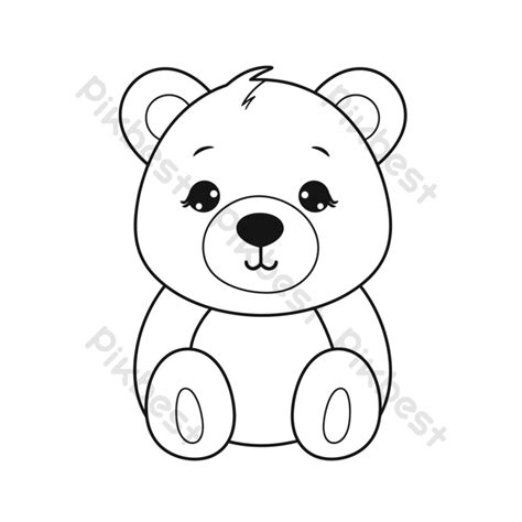 Vector Teddy Bear Drawing Template On White Background Outline Sketch
