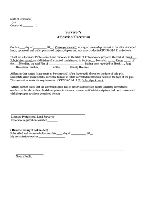 Affidavit Of Correction Template Printable Pdf Download