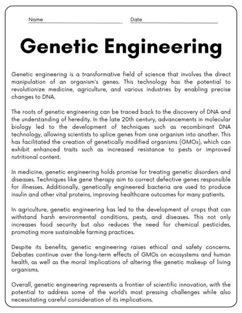 Genetic Engineering Reading Comprehension Passages And Questions Worksheets
