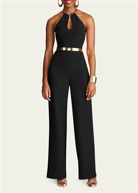 Halston Oki Cutout Stretch Crepe Halter Jumpsuit Bergdorf Goodman