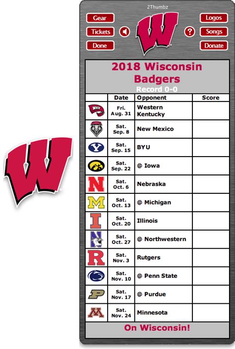Wisconsin Badgers Football Schedule