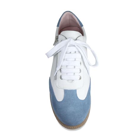 Pixie White Leather And Denim Suede Gum Sole Trainers Sole Bliss