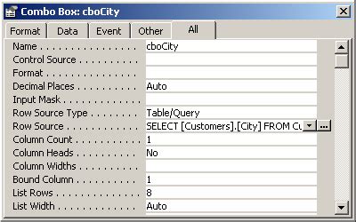MS Access Display Only Unique Values In A Combo Box
