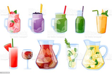 여름 열대 음료 벡터 그림입니다 스무디 신선한 주스 상그리아 레모네이드 비치 바 메뉴 디자인 요소 스무디에 대한 스톡 벡터 아트 및 기타 이미지 Istock