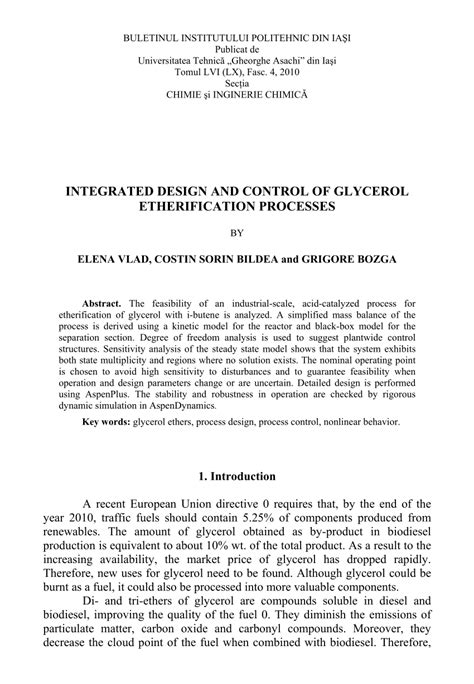 pdf integrated design and control of glycerol etherification processes