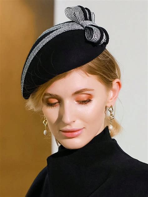 Himesport Womens Bow Fascinators Hats Vintage Elegant Wool Felt Black