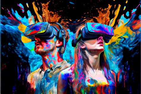 Man And Woman Wearing Vr Virtual Reality Headsets Stock Image Image